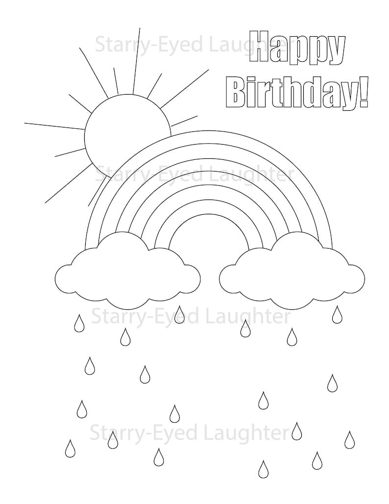 Birthday Coloring Page Happy Birthday Rainbow Party Favor - Etsy
