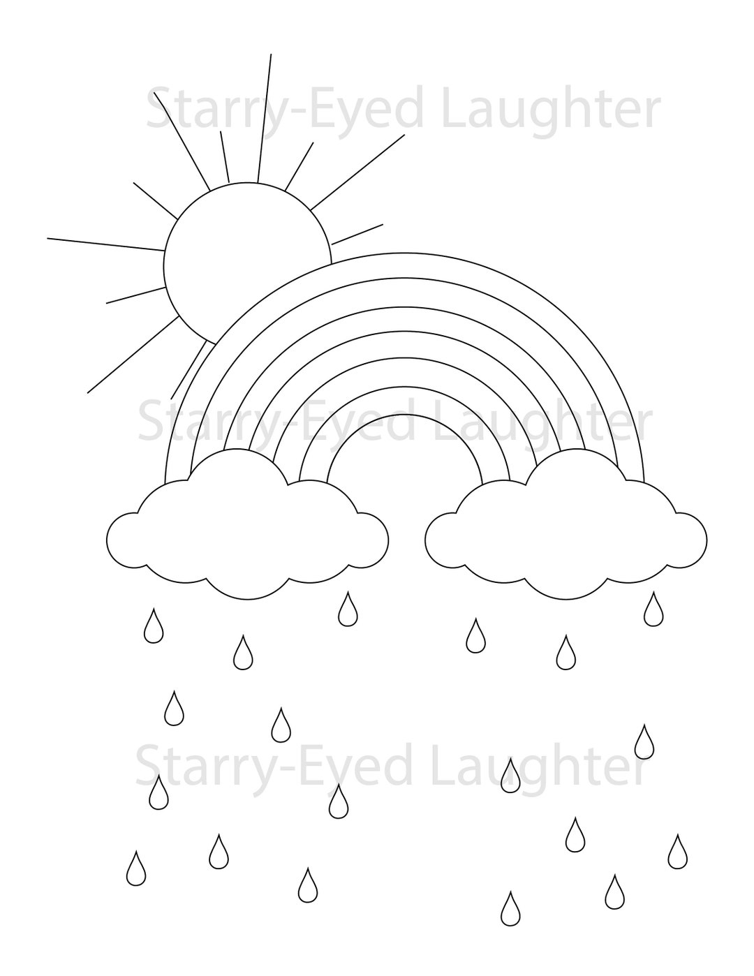 Rainbow Coloring Page for Kids Printable PDF File, Rain, Sunshine ...