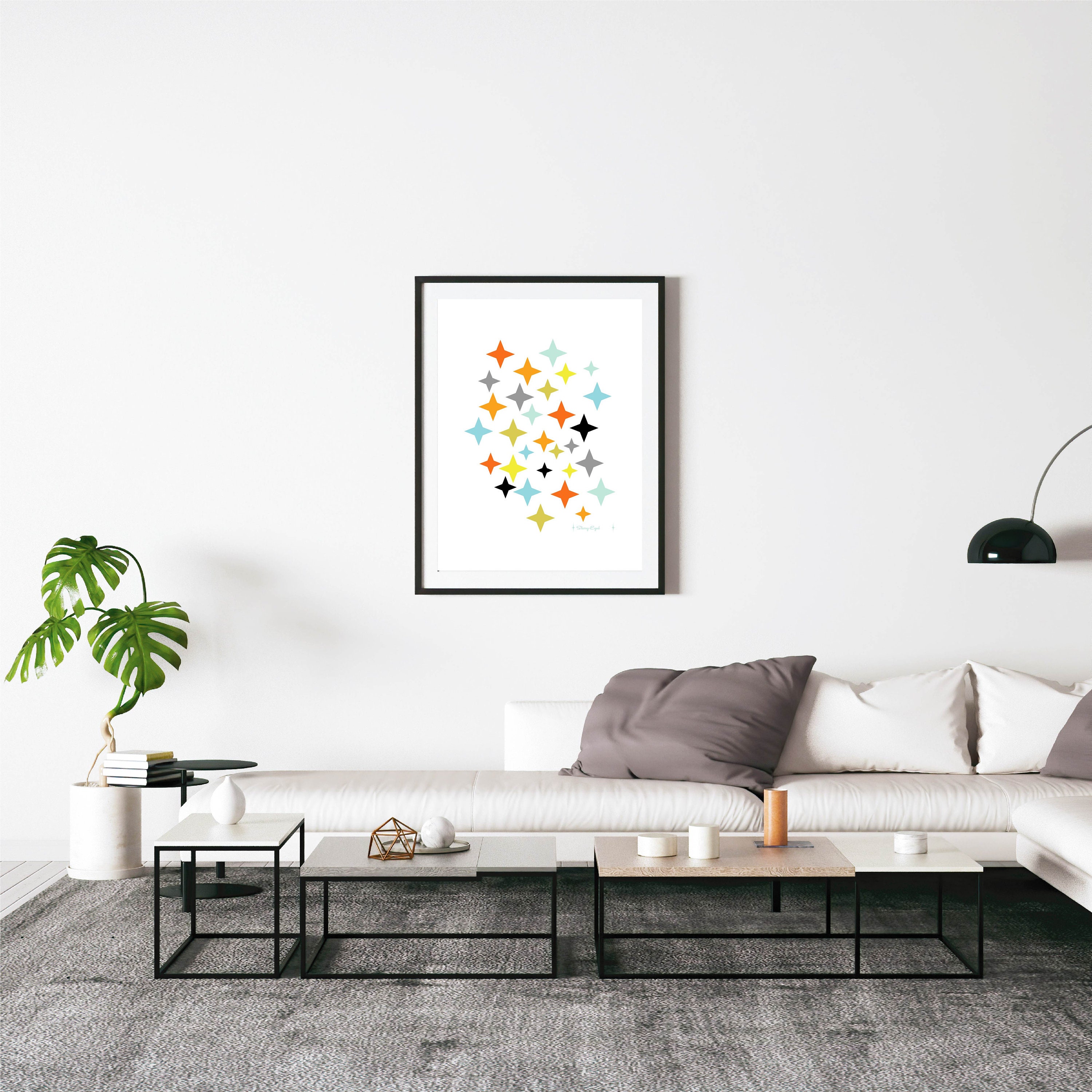 Atomic Starburst Mid Century Modern Star Print, Retro 1950s Wall Art ...