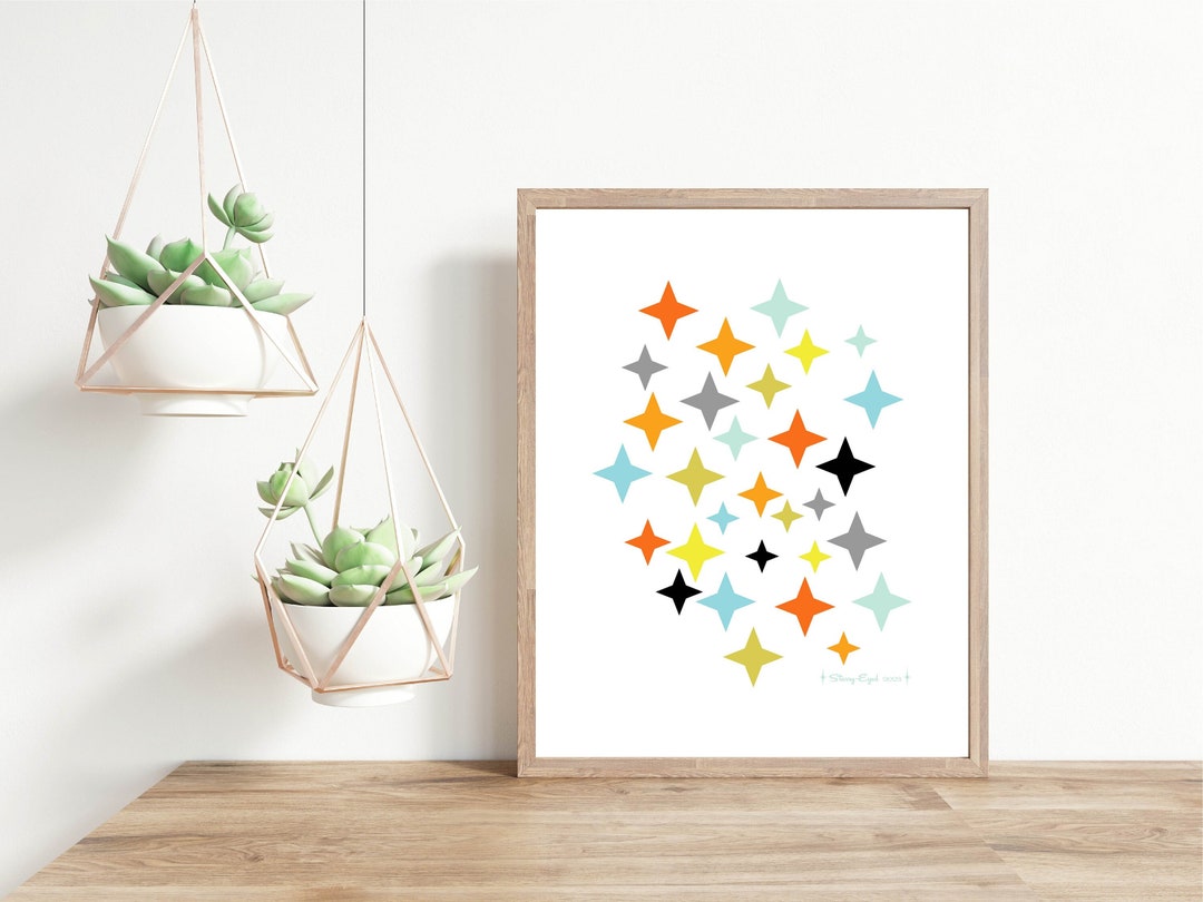 Atomic Starburst Mid Century Modern Star Print, Retro 1950s Wall Art ...