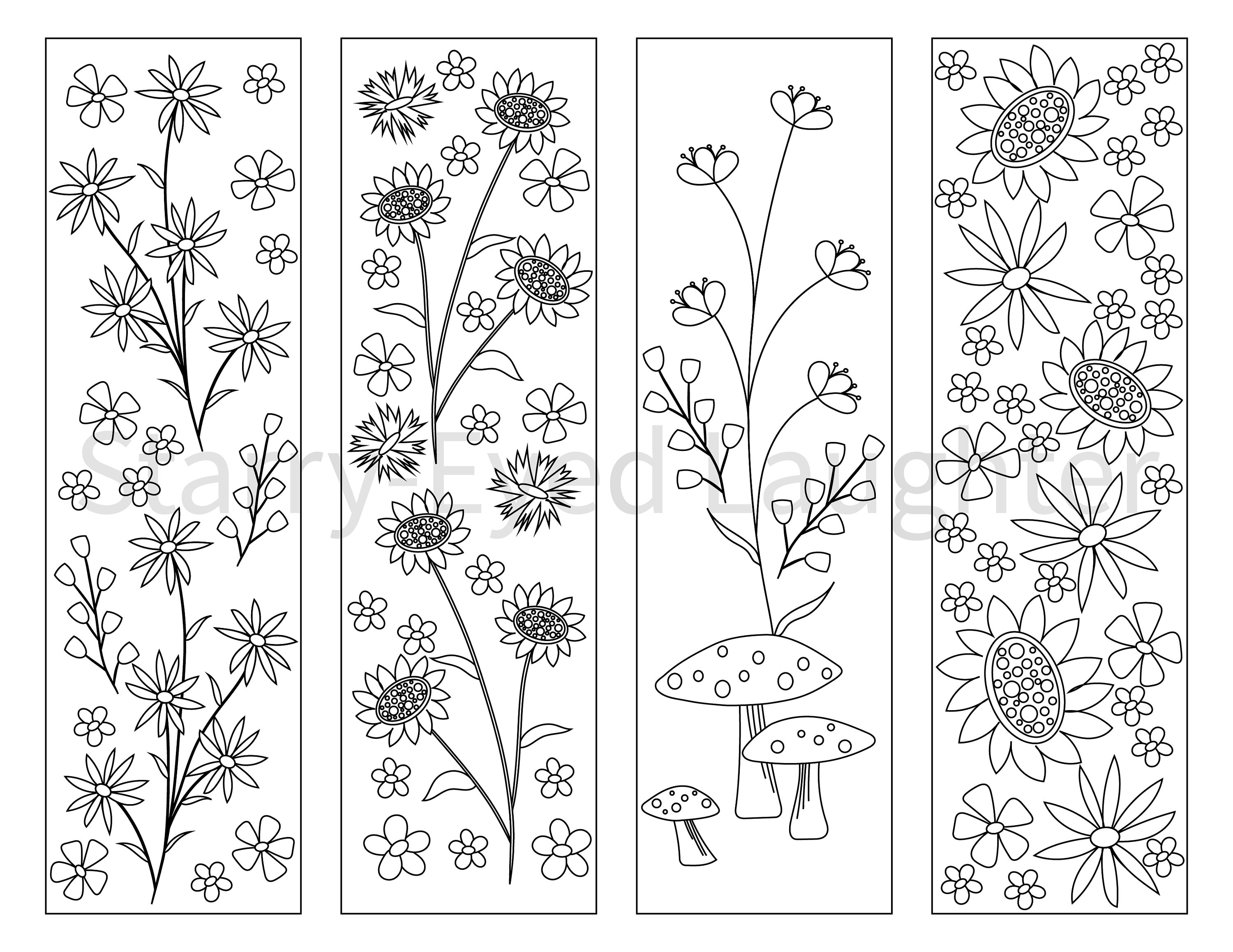 Coloring Bookmarks, Flower Adult Coloring Page PDF, Garden, Mushrooms ...