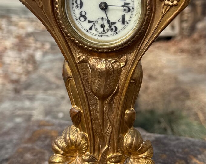 Antique Bronze Art Nouveau Lady Table Clock With Intricate Gold Gilded ...