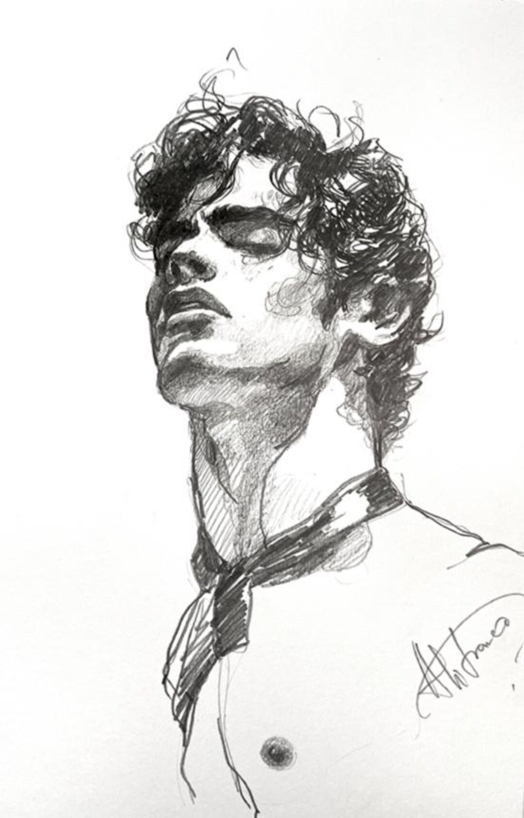 Male Model Portrait. Original Paper Drawing 19x29cm 7.5x11.4 - Etsy