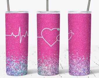 20 Oz Hot Pink Glitter STNA Sublimation Skinny Tumbler Design Straight ...