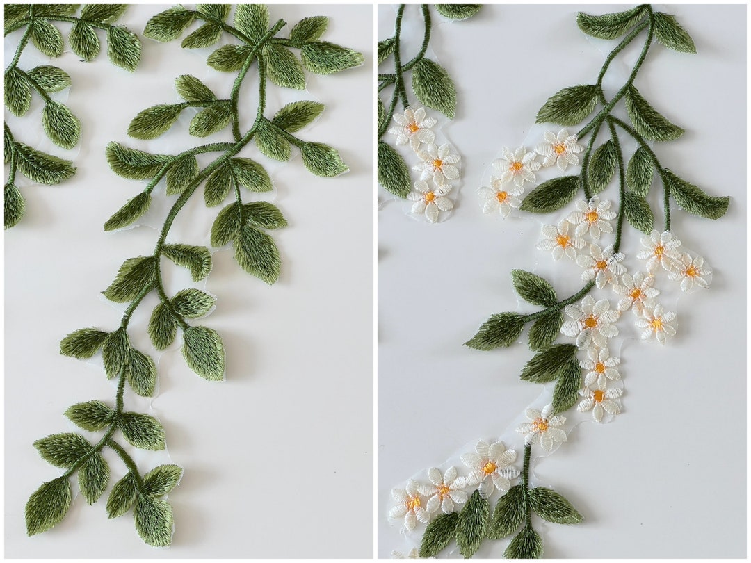 Green Leaves Lace Appliqué Lace Embroidery Lace Appliqué Patch Wedding ...