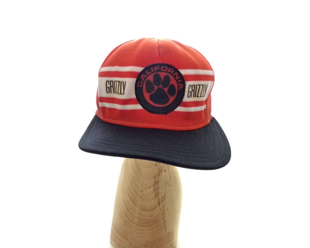 Vintage Grizzly California Hat Orange & Black Snapback Trucker AJD ...