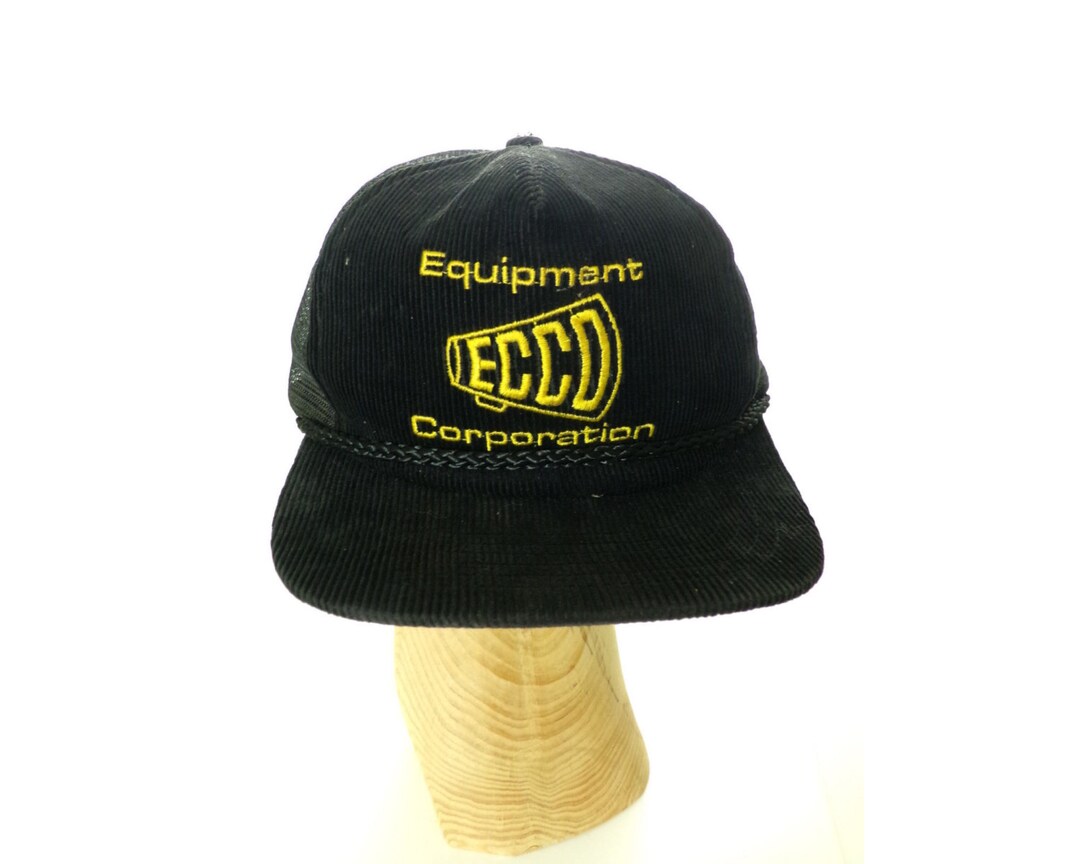 Vintage ECCO Equipment Corporation Black Corduroy Trucker Mesh Hat Cap ...