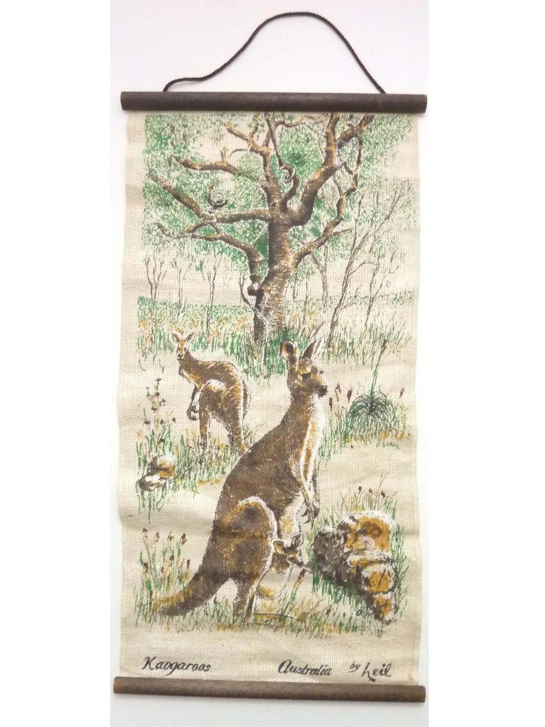 Kangaroos Australian Outback Souvenir Painted Wall Hanging by Leil 12 X ...