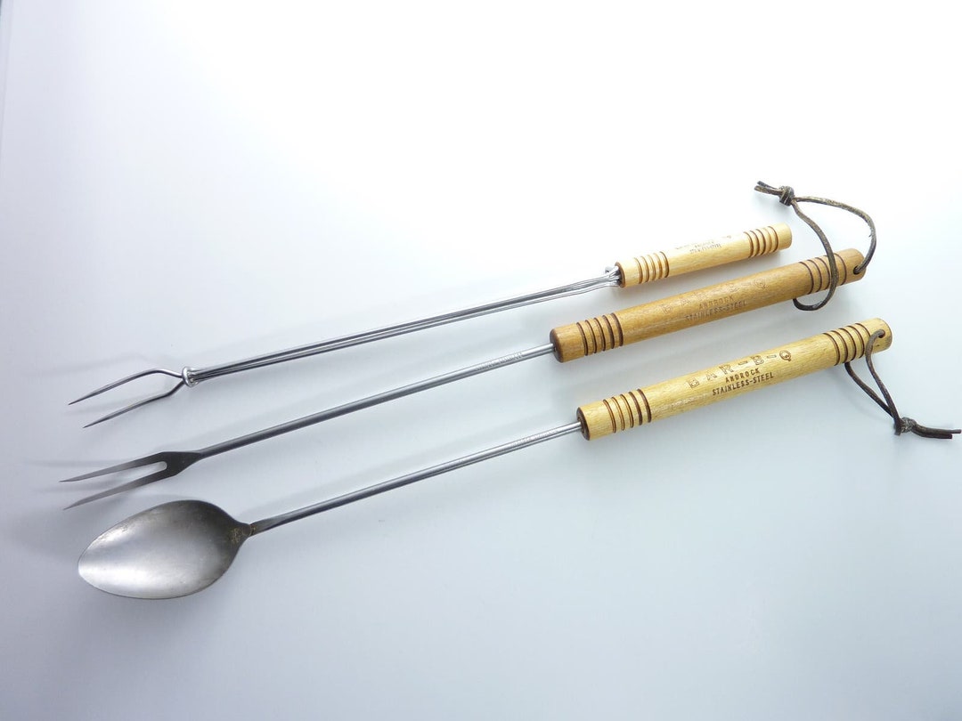 Vintage Androck Bar-b-q Outdoor Set Stainless Steel W/ Wood Handles ...