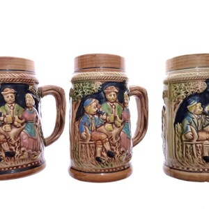 Vintage Beer Stein Ceramic Beer Stein Forest Pub Scene Set of 3 Beersteins - Etsy