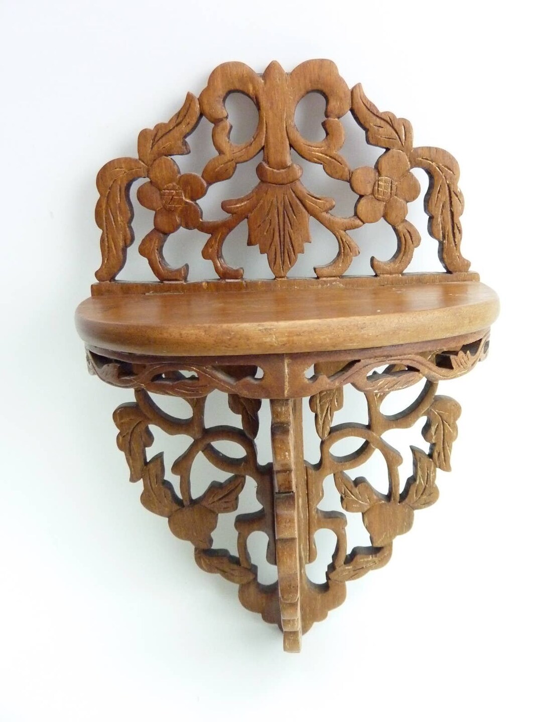Vintage Wood Wall Display Plant Stand Shelf Ornate Cutout Handmade Mid ...
