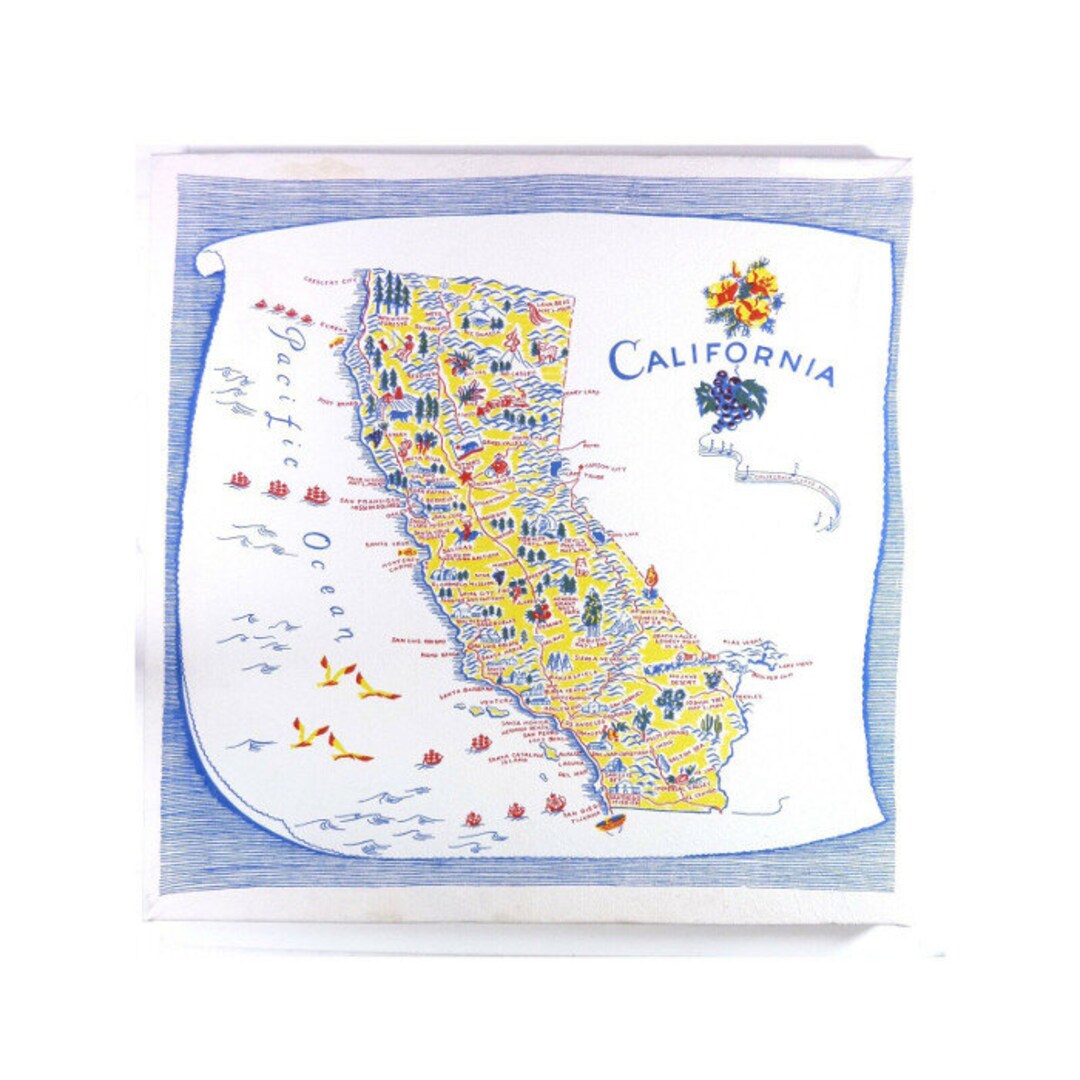 Map of California Flour Sack Stretched Frame - Etsy