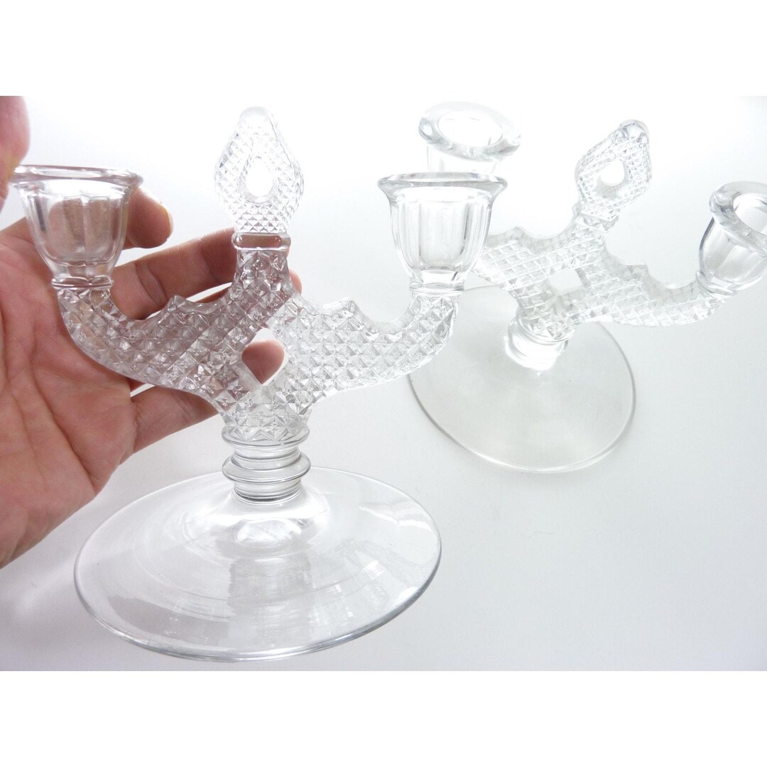 Vintage Double Light Clear Glass Candle Holder Hobnail Two Light ...