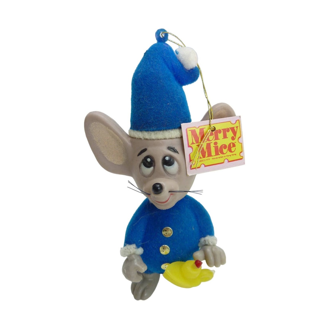 Vintage Christmas Mouse Ornament Flocked Blue Merry Mice - Etsy