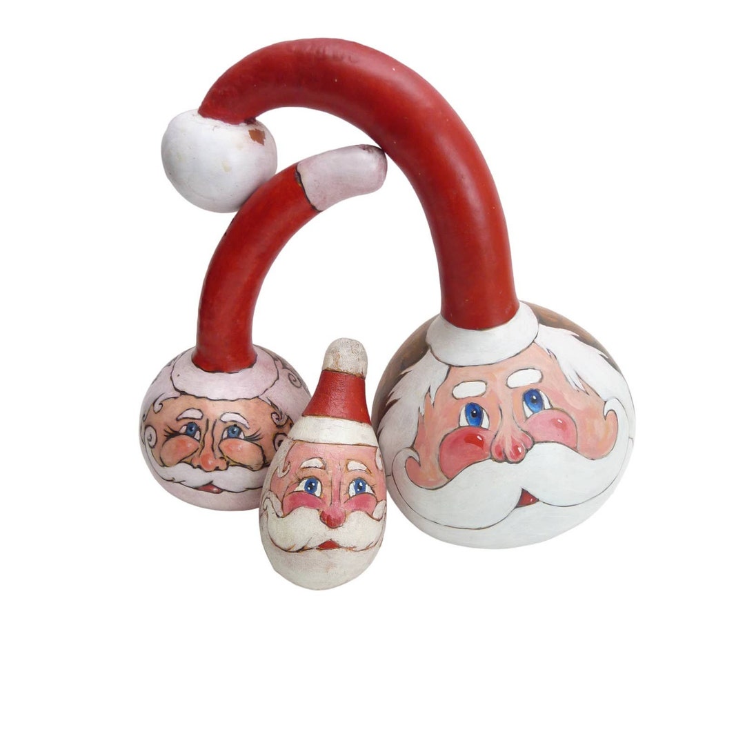 Vintage Trio of Santa Gourds Hand Painted Signed Santa Claus Gourd Art ...