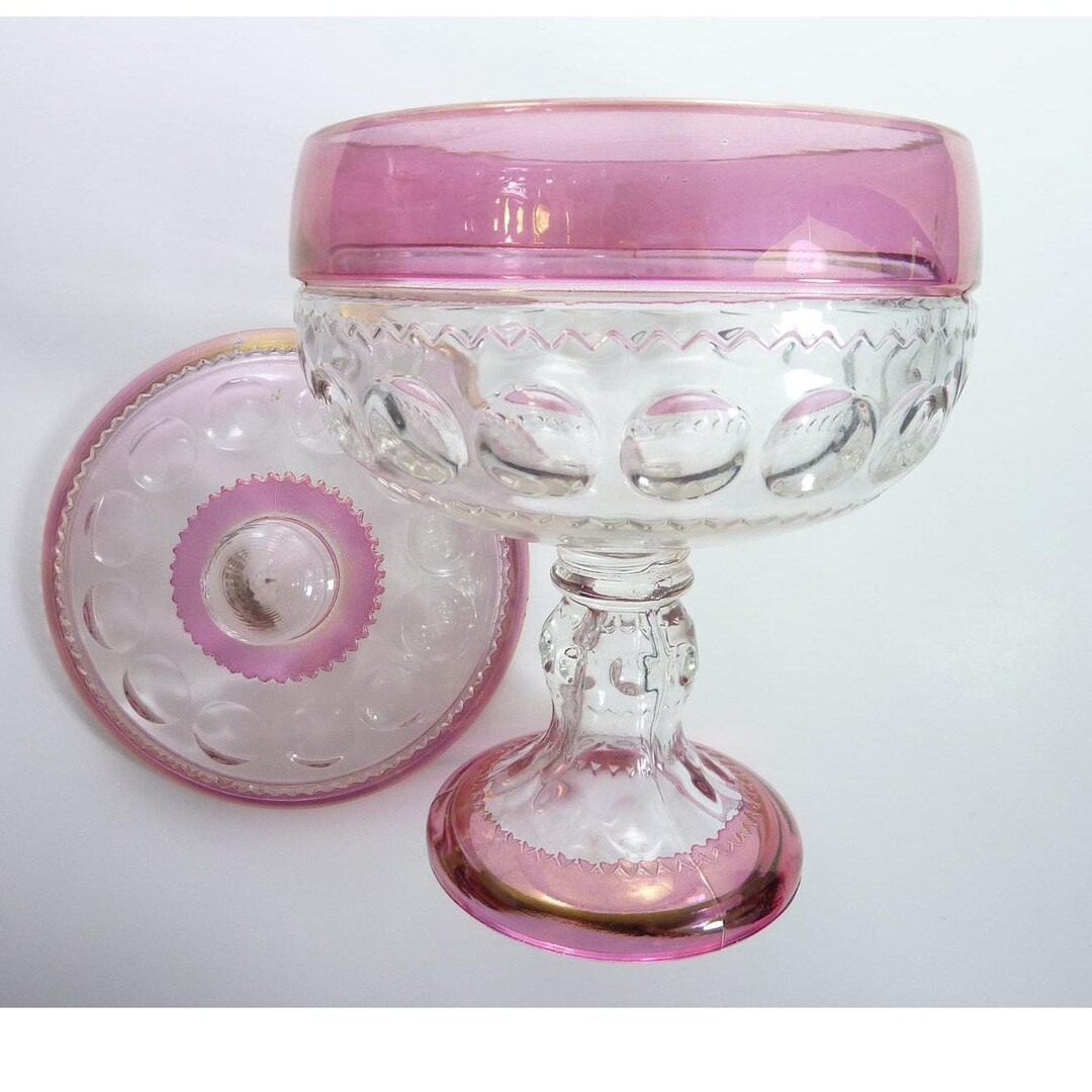 Vintage Pink and Clear Glass Candy Bowl Pedestal Nut Dish Dessert Bowl ...