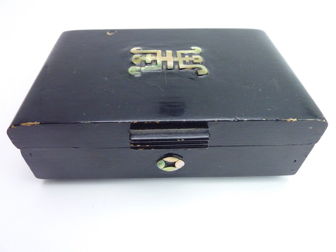 Vintage Chinese Asian Black Wood Jewelry Box Shou Mother of Pearl - Etsy