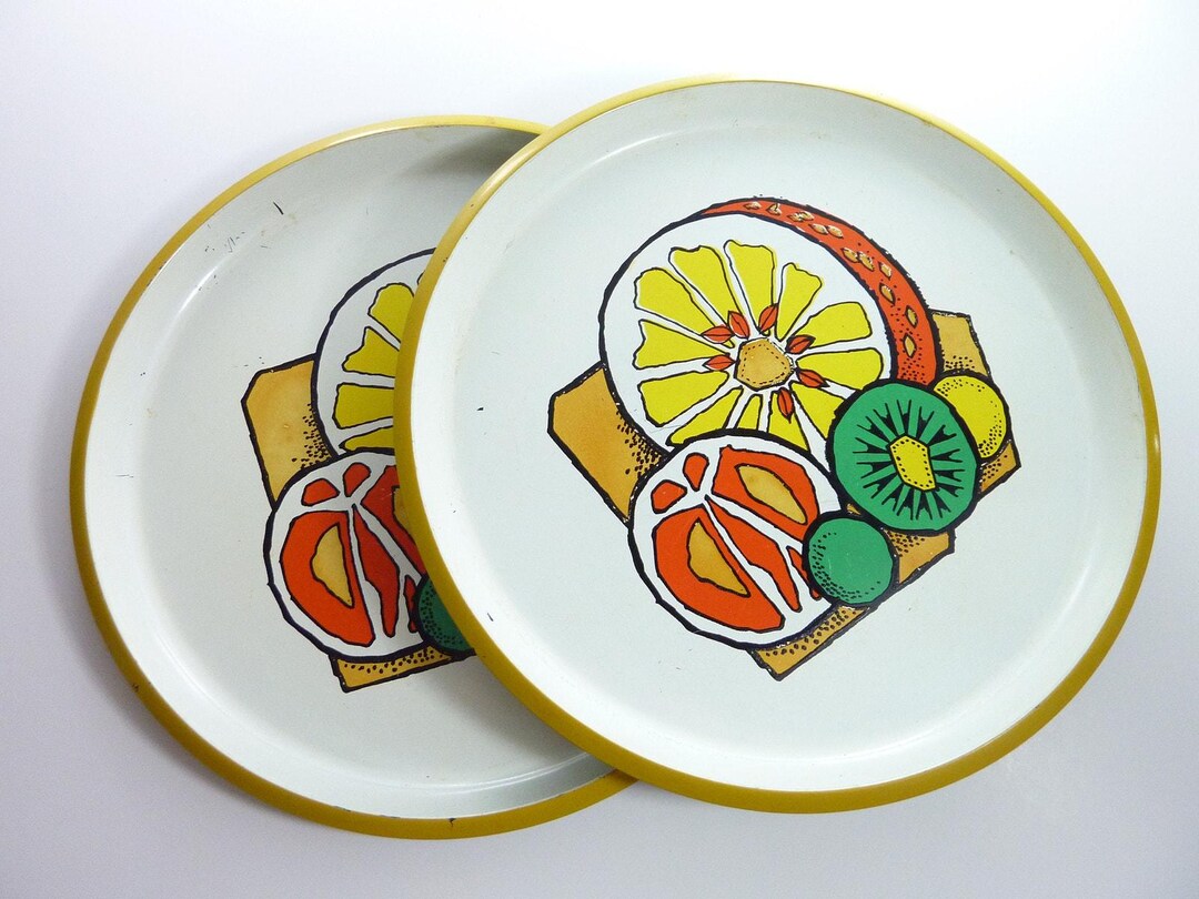 Vintage 1960's Yellow Kitschy Lemon Round Plastic Serving Tray Coffee ...