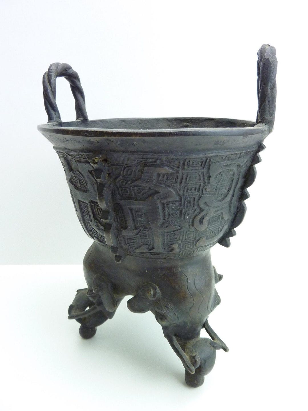 Vintage Marked Old Chinese Bronze Dynasty Elephant Head Legs Incense ...