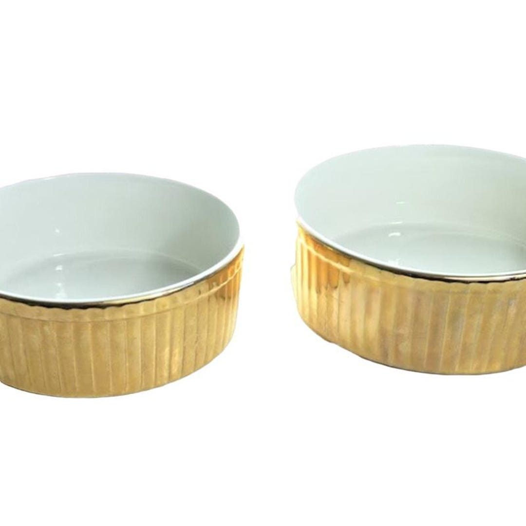 Vintage Gold Ceramic Souffle Dishes, Planter Pots Catch All Ridged Edge ...