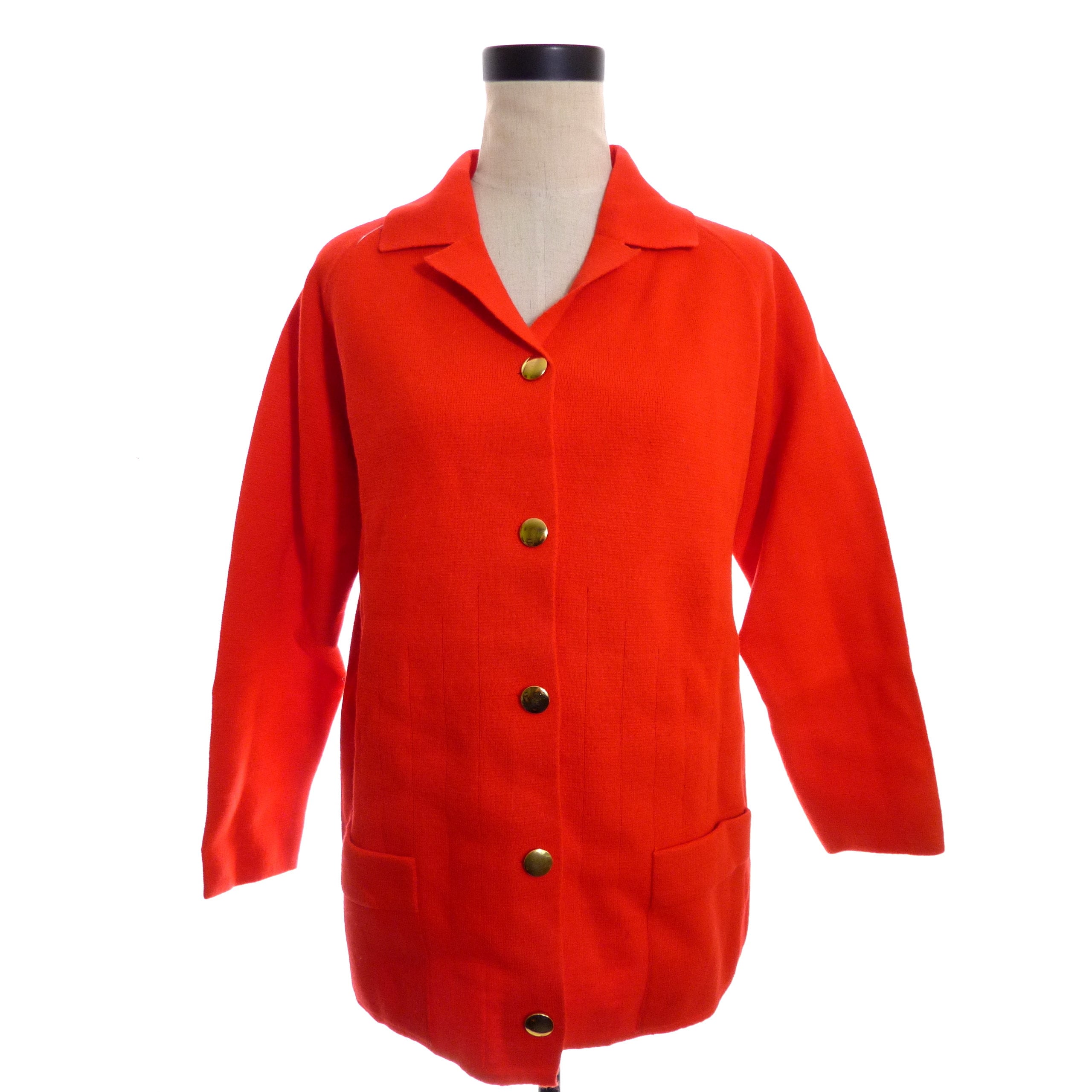 Vintage Bright Red Sweater Jacket Size Medium Fashionelle Ades - Etsy
