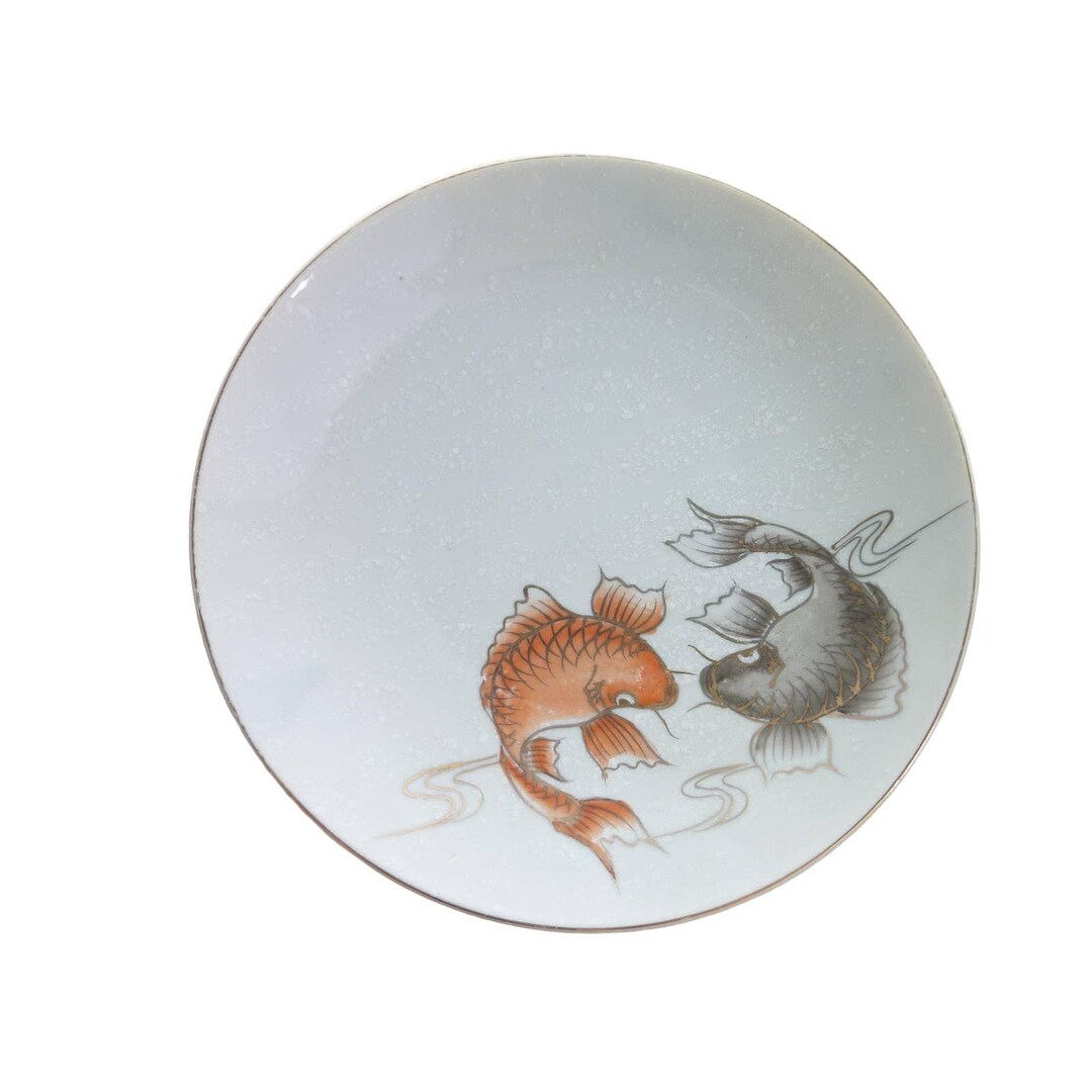 Vintage Japanese Bowl Two Koi Fish Plate Dish Lucky Good Fortune Love ...