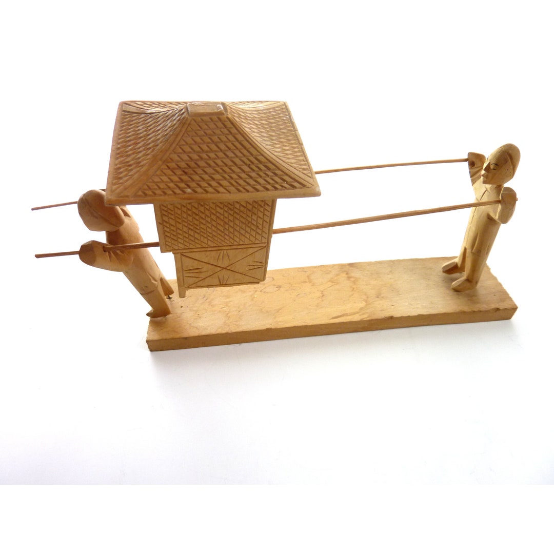 Vintage Chinese Mini Figure Wood Carving Cart Carry Transport - Etsy
