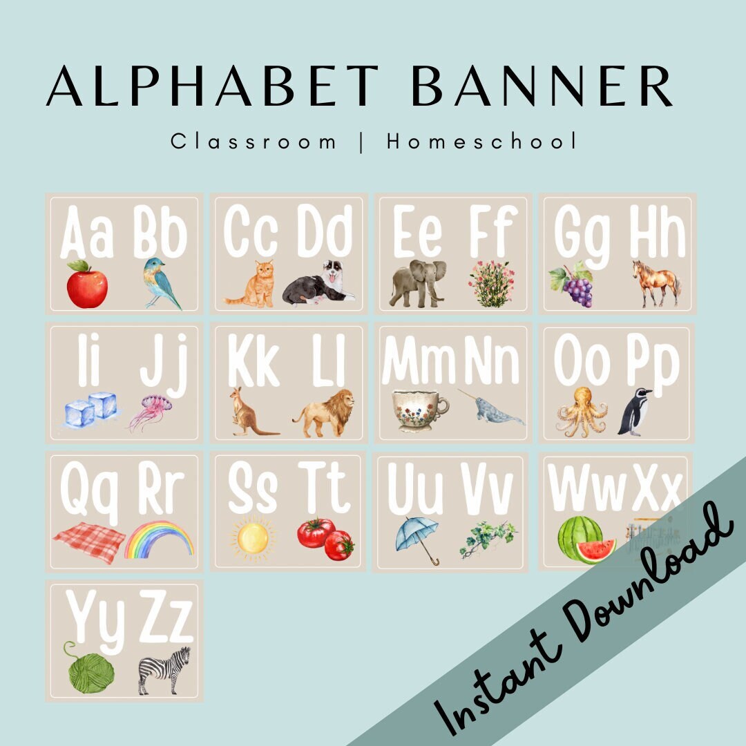 Neutral Classroom Homeschool Alphabet Wall Decor Digital - Etsy