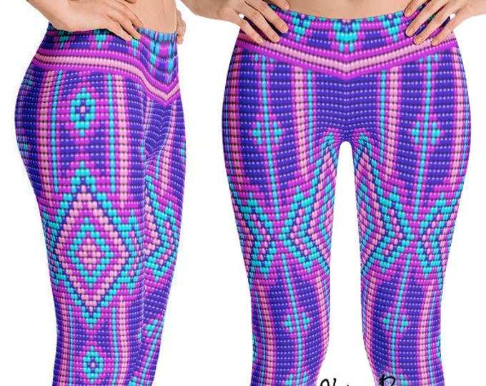 Native American Leggings Navy Blue Purple Turquoise Pink Beadwork ...