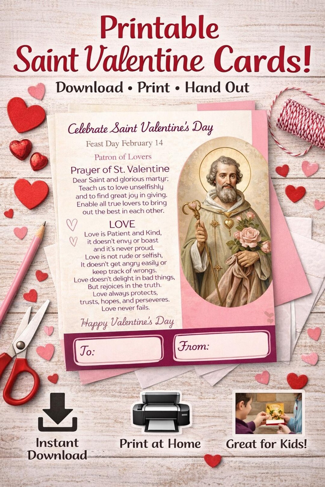 Saint Valentine Card Printable | Catholic Valentine | Instant Download ...