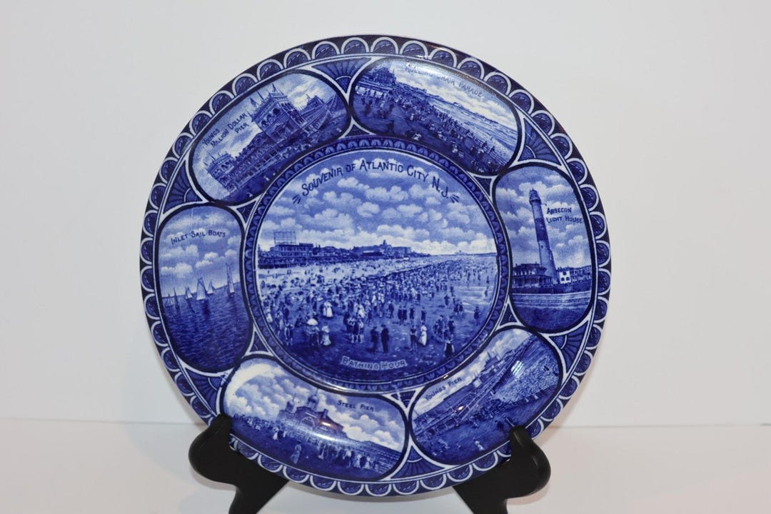 Antique RM Rowland & Marsellus England Flow Blue Atlantic City Souvenir ...