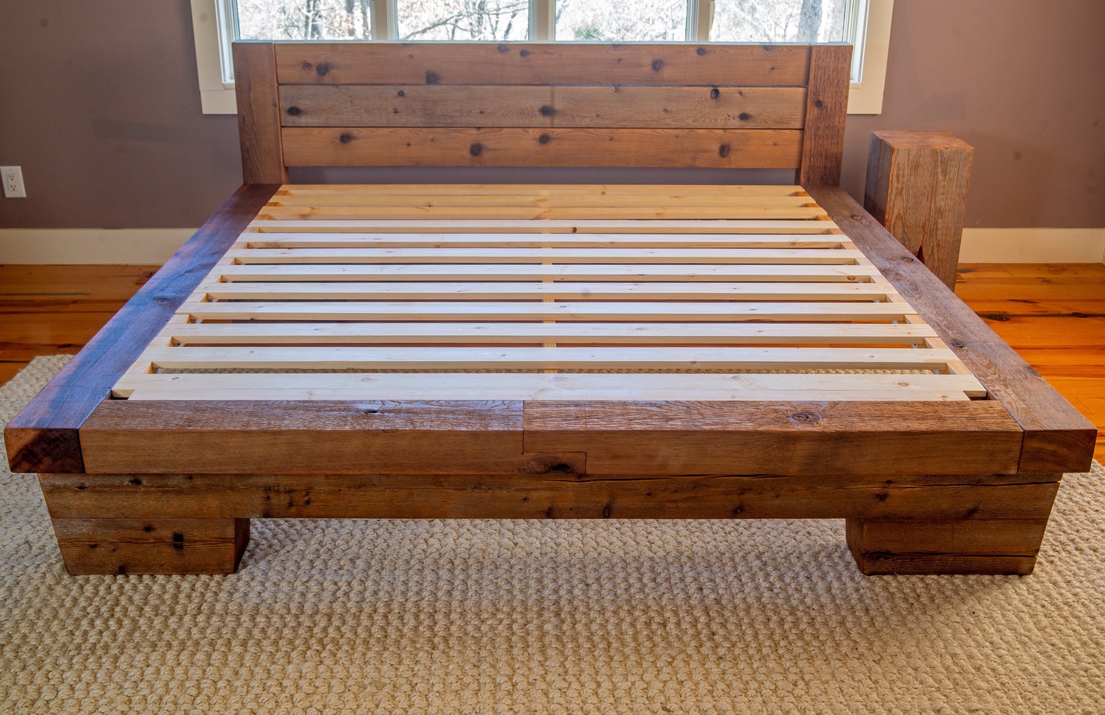 Wood Bed Frame Rustic Reclaimed Salvaged Timber Full Queen - Etsy UK