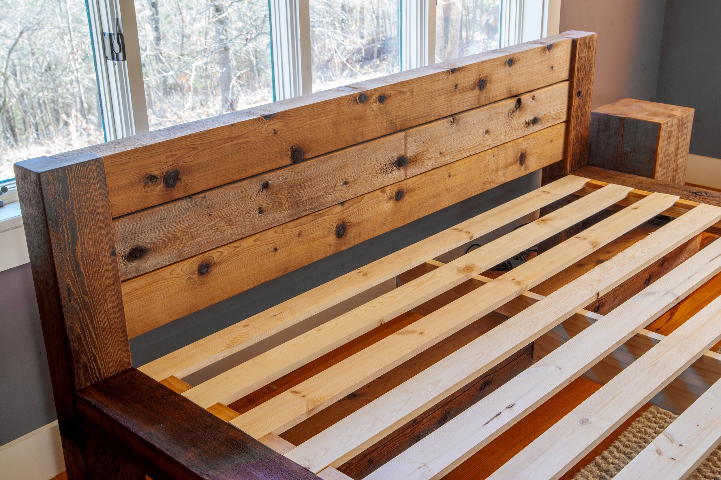 Wood Bed Frame Rustic Reclaimed Salvaged Timber Full Queen - Etsy UK