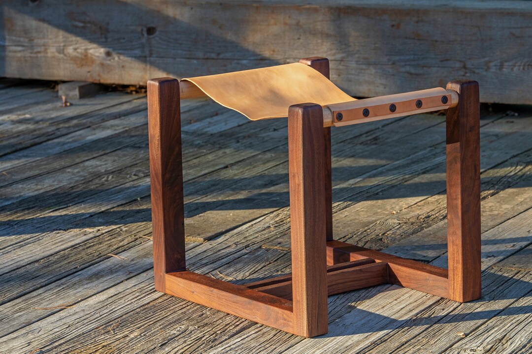 Walnut Wood Leather Foot Stool - Etsy