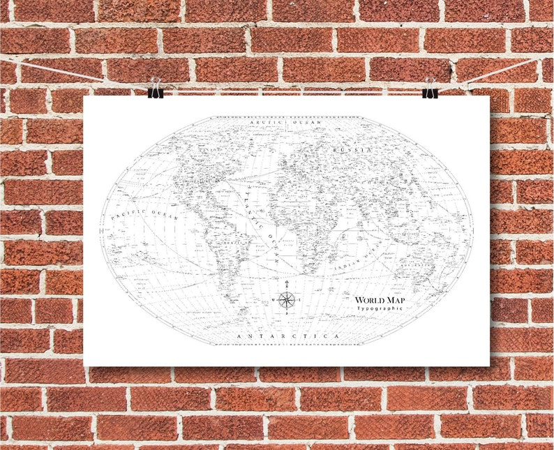Typographic World Map - Etsy