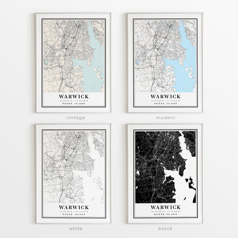 WARWICK RI Map - Printable Digital Art - Warwick Rhode Island City ...