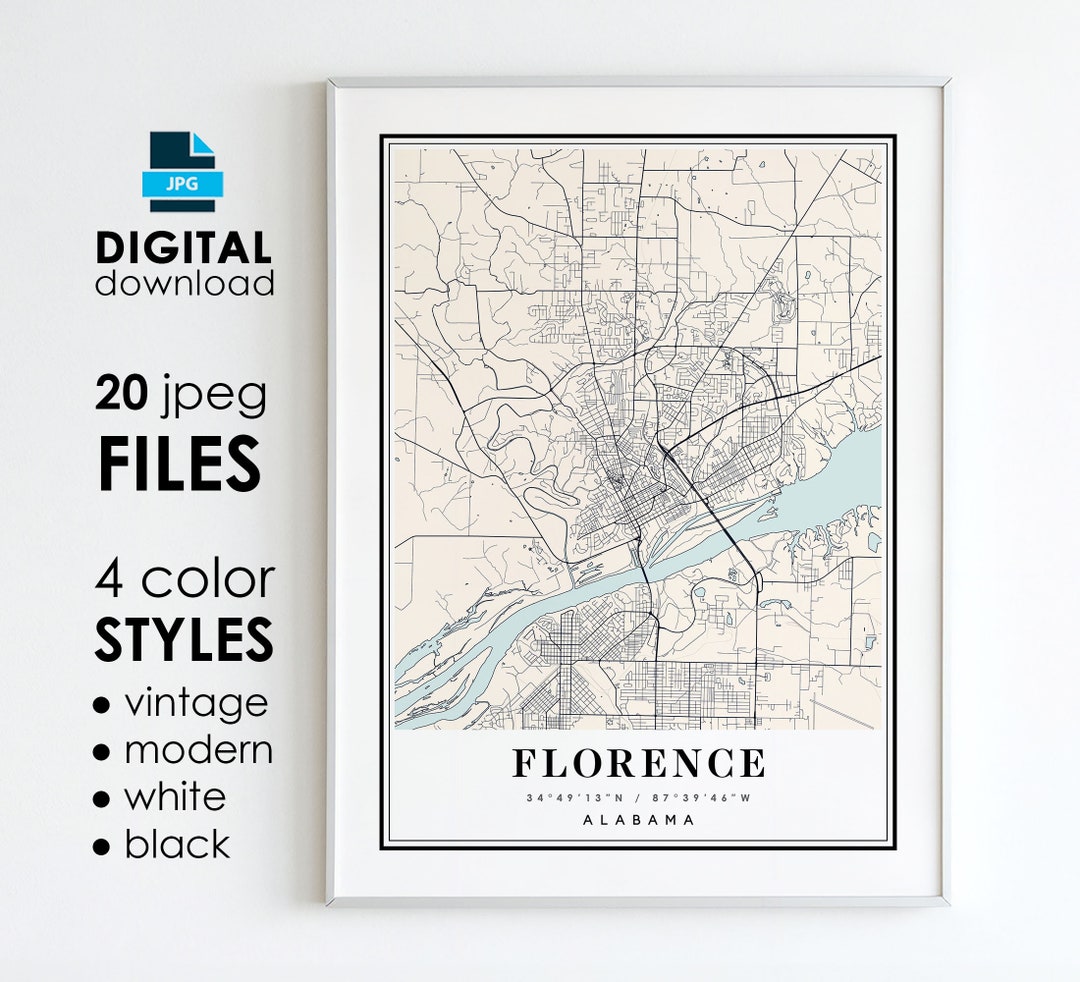 FLORENCE AL Map Printable Digital Art Florence Alabama City Poster Map ...