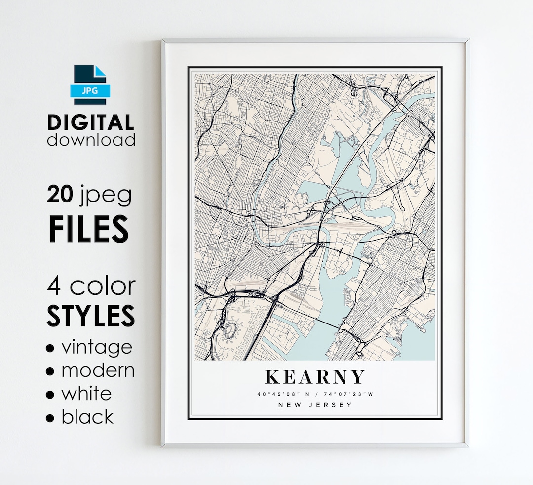 KEARNY NJ Map Printable Digital Art Kearny New Jersey City Poster Map ...