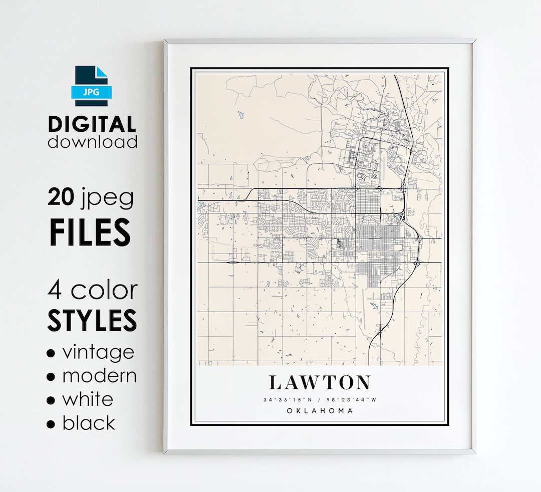 LAWTON OK Map Printable Digital Art Lawton Oklahoma City Poster Map ...