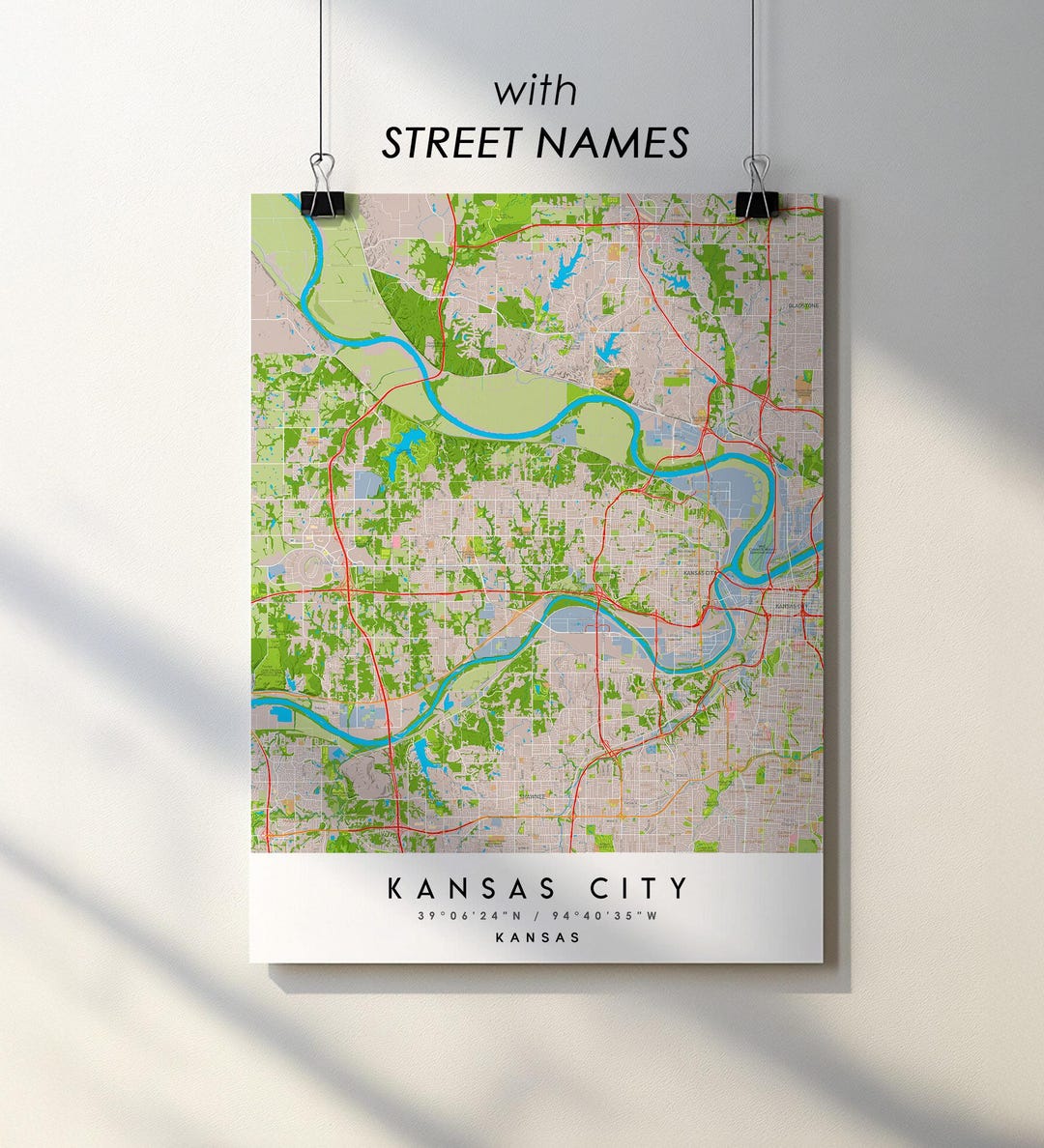 Kansas City KS Map Print: Detailed Street Map Poster (digital Download ...