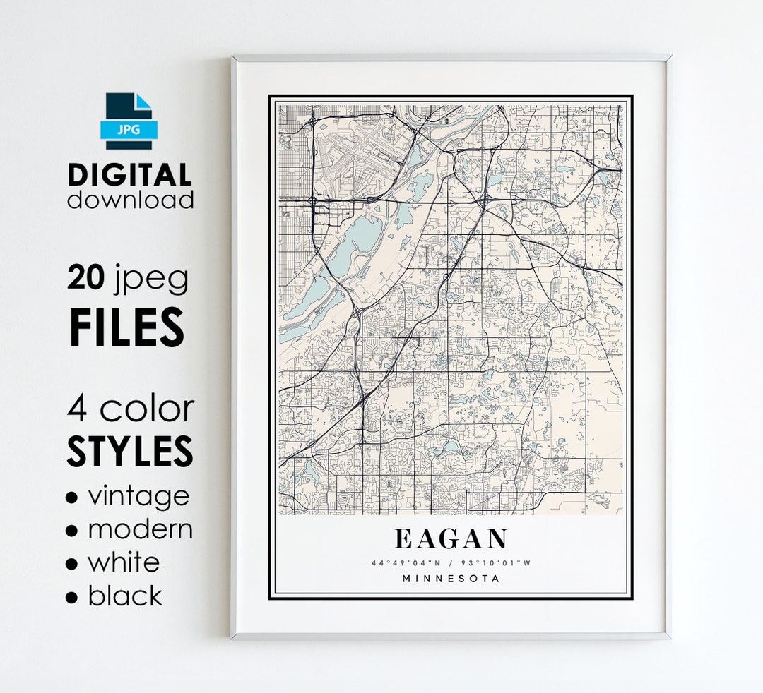 EAGAN MN Map - Printable Digital Art - Eagan Minnesota City Poster Map ...