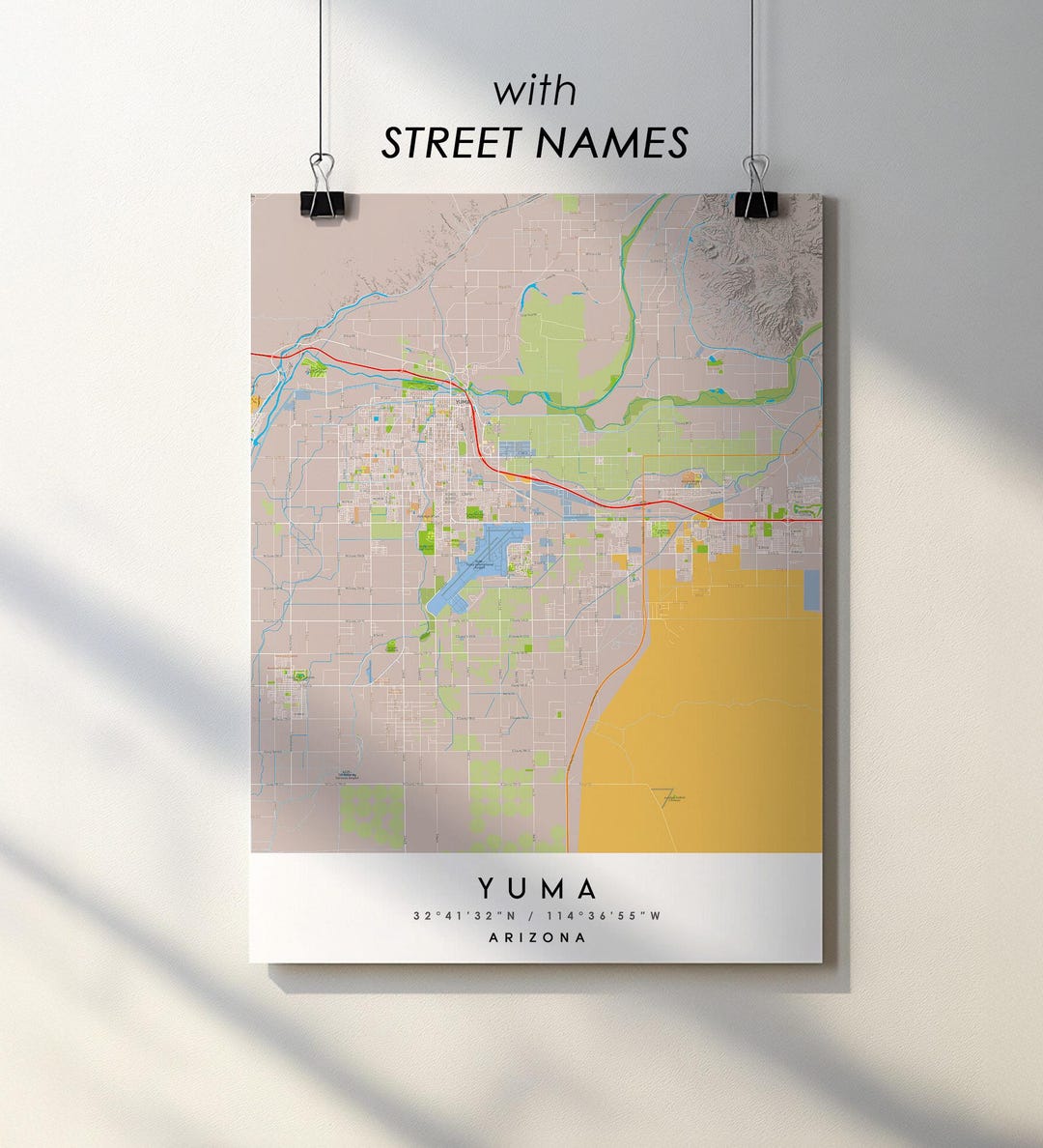 Yuma Arizona City Map Print Poster With Street Names (digital Download ...