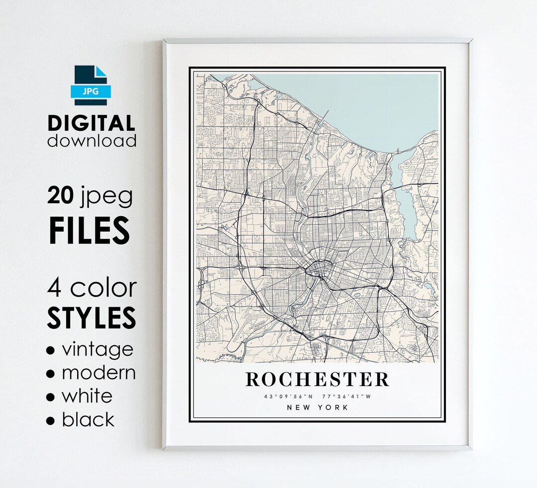 ROCHESTER NY Map - Printable Digital Art - Rochester New York City ...