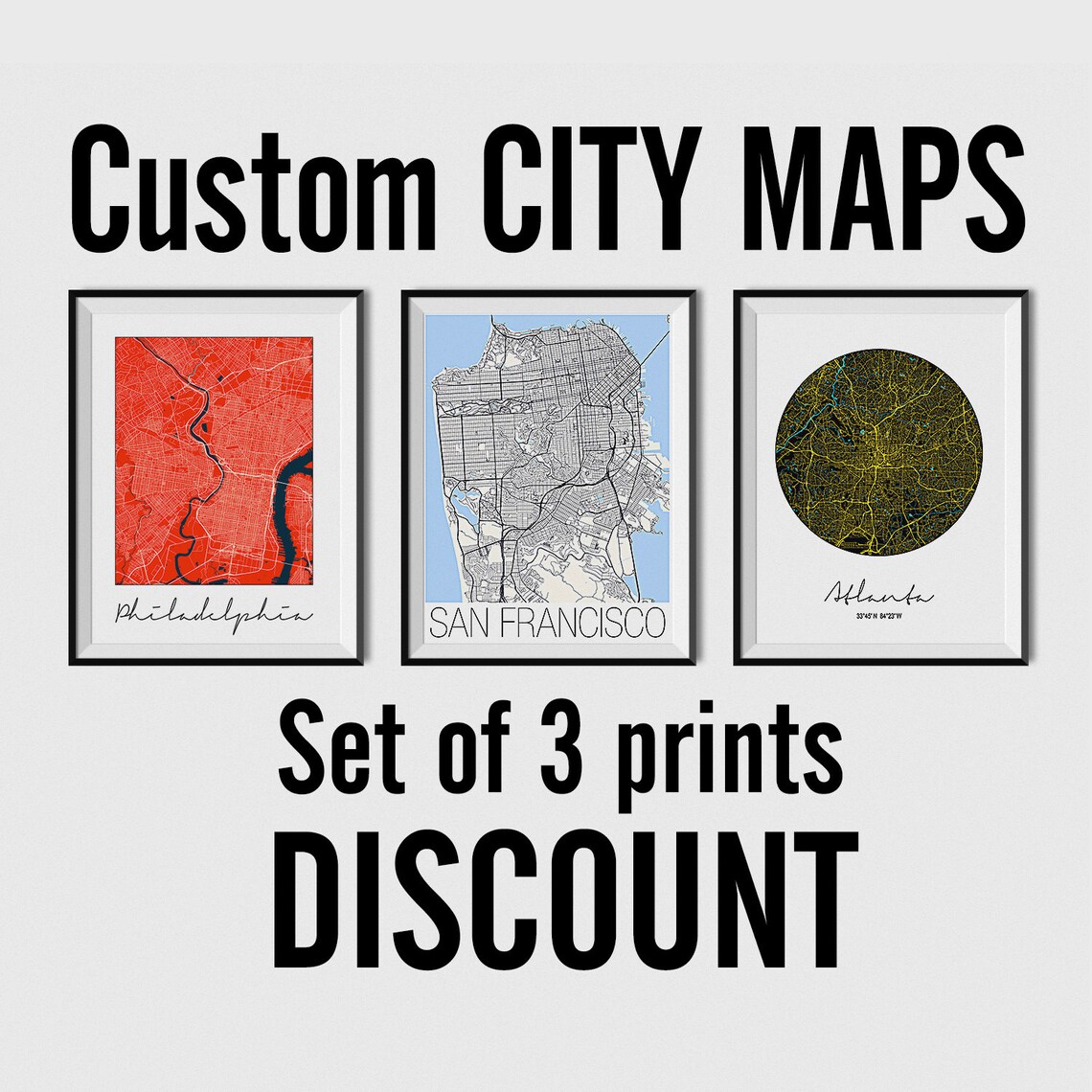 Set of 3 City Maps Multiprint Discount - Etsy