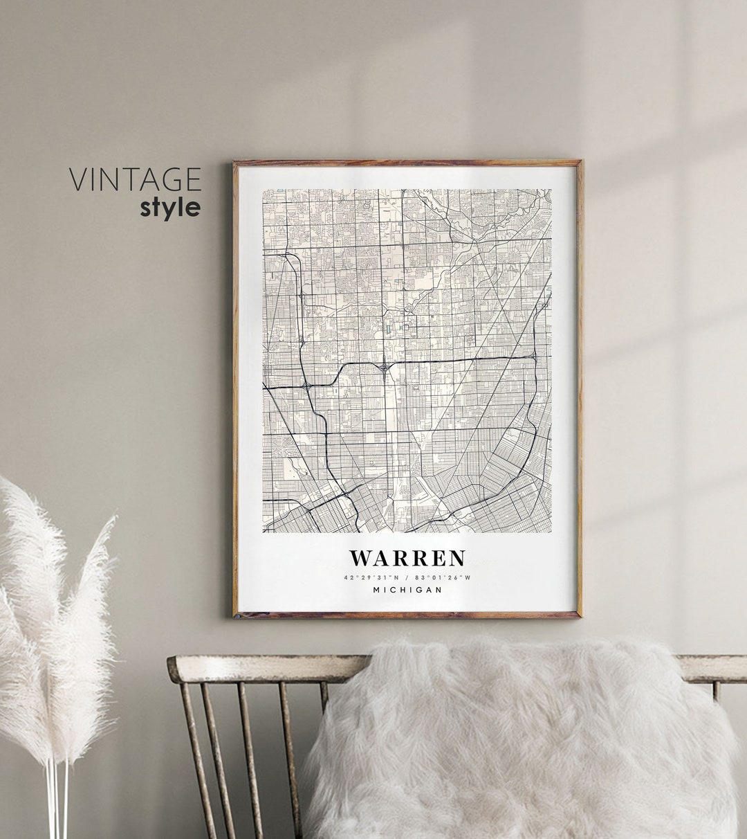 Warren Missian MI Karte, Warren Stadtplan, Warren Druck, Warren Poster ...