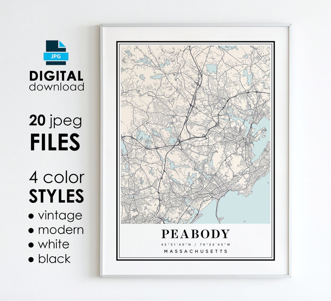PEABODY MA Map - Printable Digital Art - Peabody Massachusetts City ...