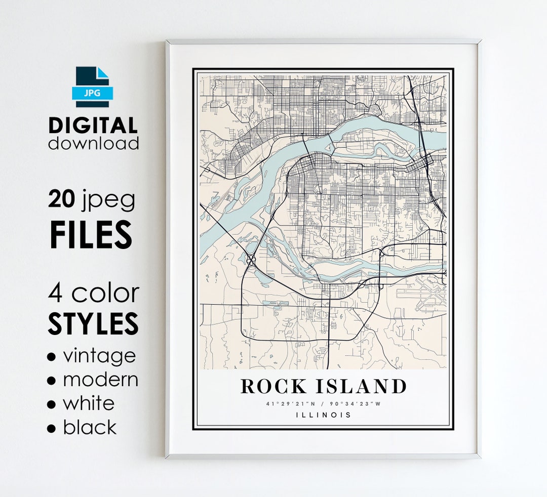 ROCK ISLAND IL Map - Printable Digital Art - Rock Island Illinois City ...