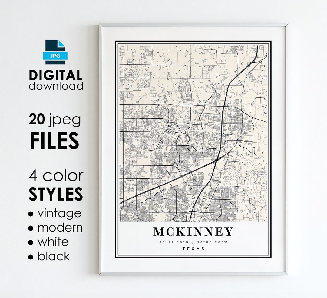 MCKINNEY TX Map - Printable Digital Art - Mckinney Texas City Poster ...