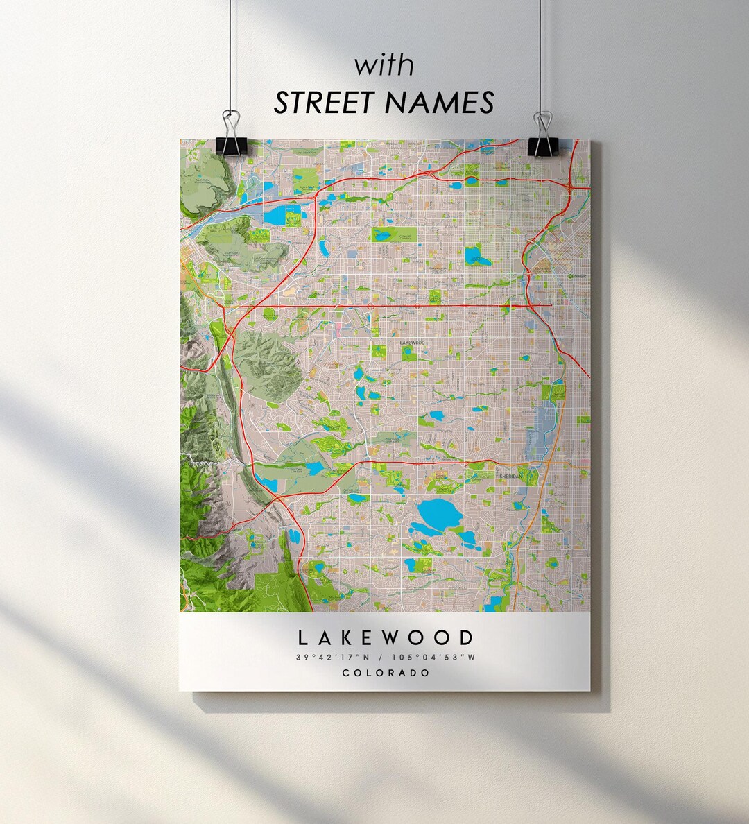 Lakewood Colorado City Map Art Print With Street Names (digital ...