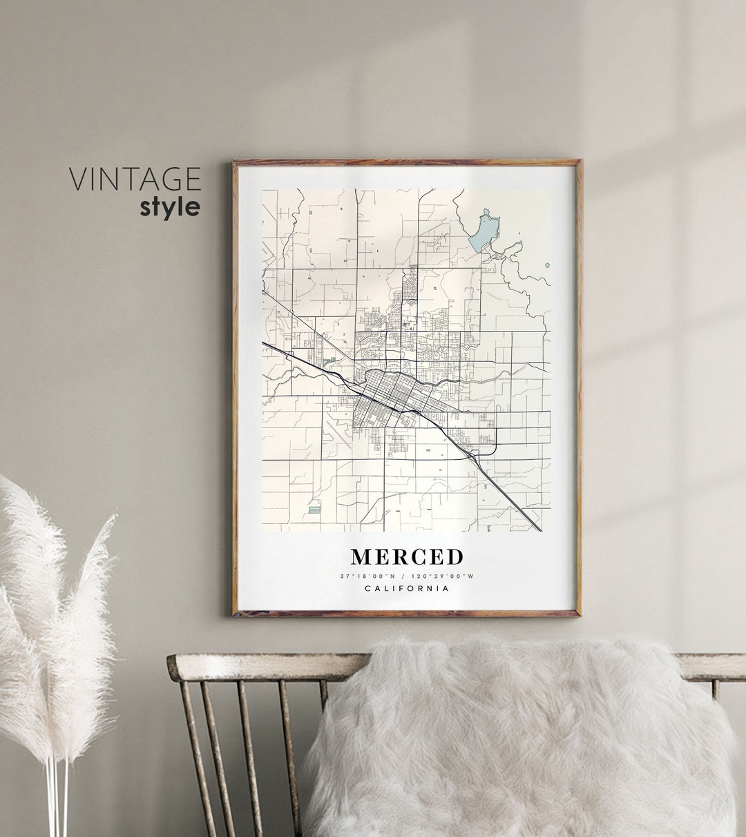 Merced California CA Map, Merced City Map, Merced Print, Merced Poster ...